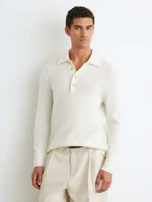 REISS Wool-blend Knit Polo Jumper - White