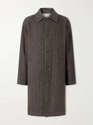 Eleventy Herringbone Cashmere Coat - Brown