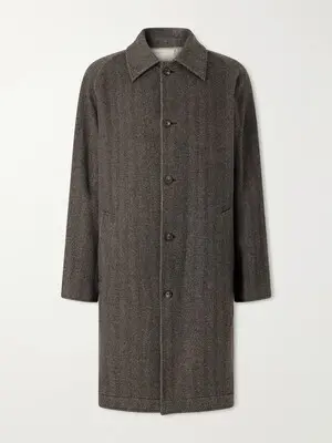 Eleventy Herringbone Cashmere Coat - Brown