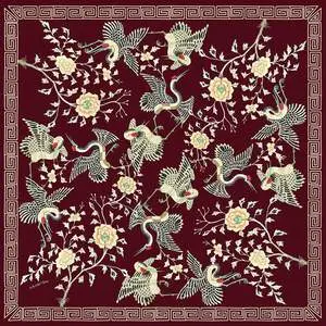 ARTEMIS MUSE Dynastic Birds Wine Luxury Silk Large Scarf