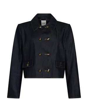 Sandro Cropped Denim Jacket With Button Embellishments
