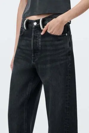 Alexander Wang Crystal Belt Loop Mid Rise Relaxed Jean