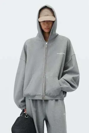 Alexander Wang Logo Print Oversized Zip-up Hoodie