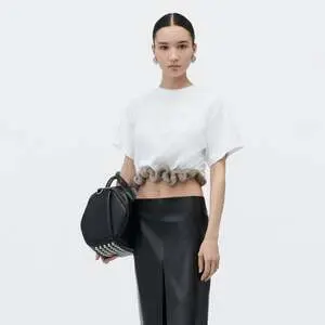 Alexander Wang Faux Fur Trim Short Sleeve Tee