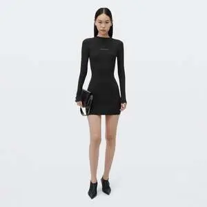 Alexander Wang Textured Logo Long Sleeve Crewneck Dress
