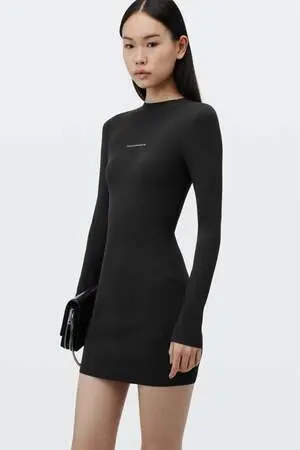 Alexander Wang Textured Logo Long Sleeve Crewneck Dress