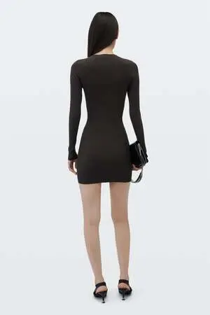 Alexander Wang Textured Logo Long Sleeve Crewneck Dress