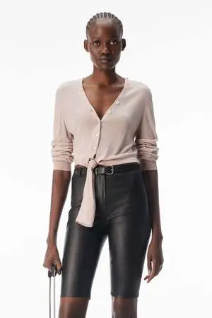Alexander Wang Crystal Hotfix Knotted Deep V-neck Cardigan