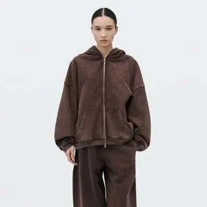 Alexander Wang All-over Crystal Oversized Zip Up Hoodie - Dark Brown