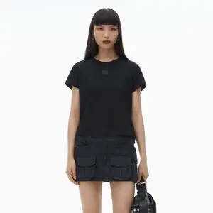 Alexander Wang Puff Logo Shrunken Tee In Cotton Jersey