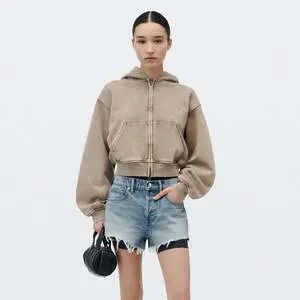 Alexander Wang Crystal Hotfix Zip Up Hoodie - Fallen Rock