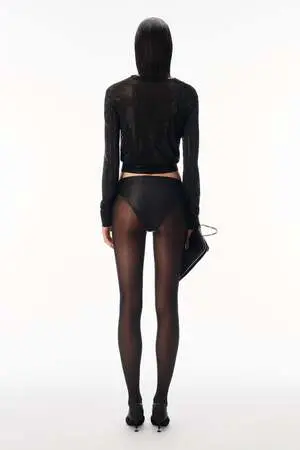 Alexander Wang Crystal Hotfix Knotted Deep V-neck Cardigan