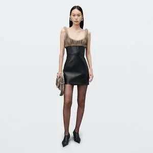 Alexander Wang Leather Dress With Faux Fur Bodice