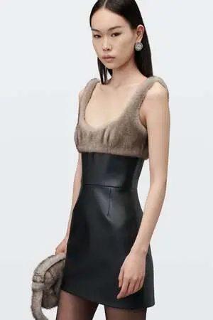 Alexander Wang Leather Dress With Faux Fur Bodice