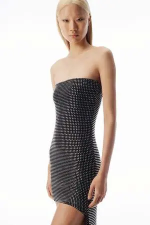 Alexander Wang Crystal Hotfix Strapless High-low Mini Dress