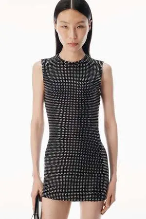 Alexander Wang Crystal Hotfix Sleeveless Mini Dress