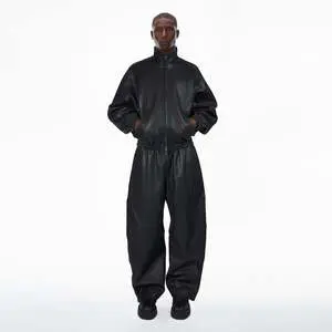 Alexander Wang Track Pant In Primal Lambskin Leather - Black