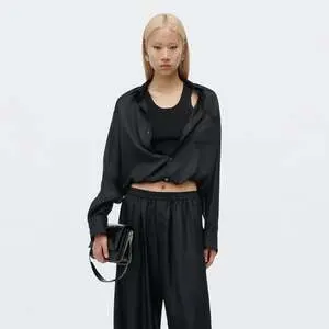 Alexander Wang Silk Layered Cami Shirt Top - Black