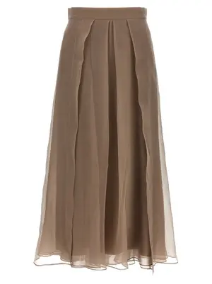 Brunello Cucinelli Pleated Midi Circle Skirt - Brown