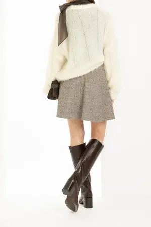 Brunello Cucinelli Herringbone Flared Mini Skirt