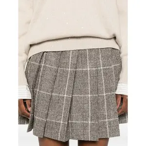 Brunello Cucinelli Pleated Check Midi Skirt