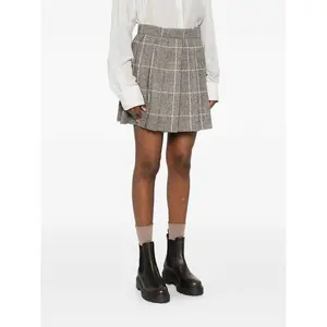 Brunello Cucinelli Pleated Check Midi Skirt