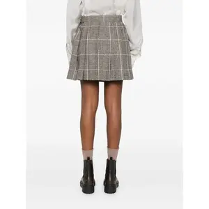 Brunello Cucinelli Pleated Check Midi Skirt
