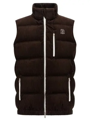 Brunello Cucinelli Logo Embroidered Corduroy Waistcoat