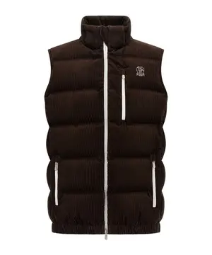 Brunello Cucinelli Embroidered Corduroy Puffer Vest