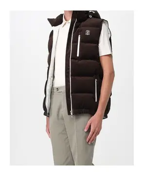 Brunello Cucinelli Embroidered Corduroy Puffer Vest