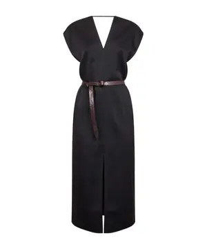 Brunello Cucinelli Belted V-neck Maxi Dress With Slit