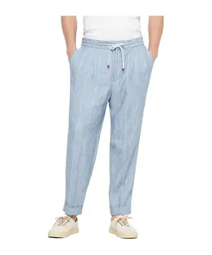 Brunello Cucinelli Tapered-leg Striped Linen Trousers