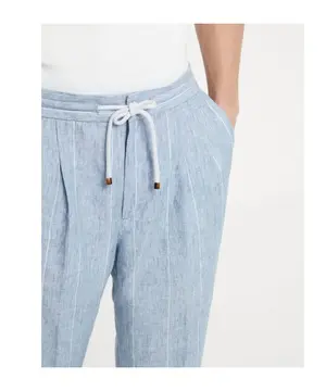 Brunello Cucinelli Tapered-leg Striped Linen Trousers