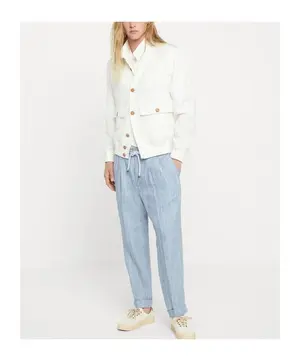 Brunello Cucinelli Tapered-leg Striped Linen Trousers