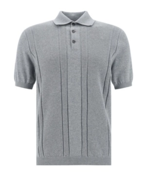 Brunello Cucinelli Short Sleeved Open-knitted Polo Shirt - Gray