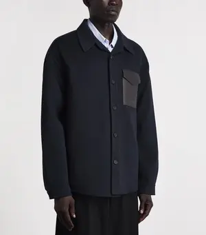 Mackage Wool Leather-trim Emmanuel Overshirt - Navy