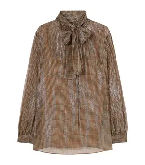 Marina Rinaldi Silk Pussybow Blouse - Gold