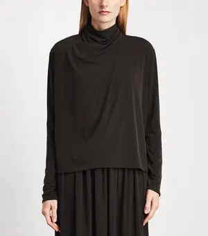 Vince Draped Cowl Neck Matte Jersey Top - Brown