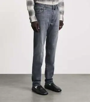 Jacob Cohen Bard Slim Jeans With Ostrich Leather Patch - Black