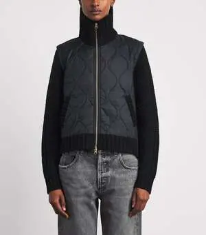Veronica Beard Quilted Patra Jacket With Cable Knit Sleeves - Black