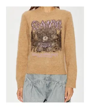 GANNI Graphic-intarsia Crew-neck Sweater