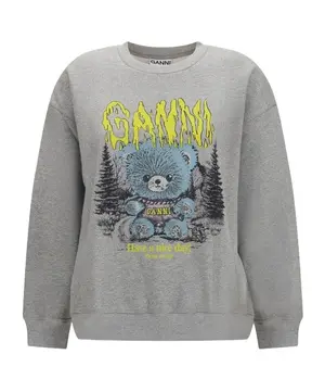GANNI Printed Cotton Sweatshirt - Grey