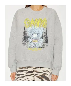GANNI Printed Cotton Sweatshirt - Grey