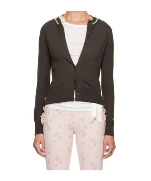 Simone Rocha Long-sleeve Open-front Knit Cardigan With Pearl Trim