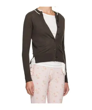 Simone Rocha Long-sleeve Open-front Knit Cardigan With Pearl Trim