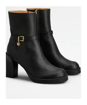 TOD'S Heeled Leather Ankle Boots With Buckle Detail