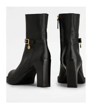 TOD'S Heeled Leather Ankle Boots With Buckle Detail