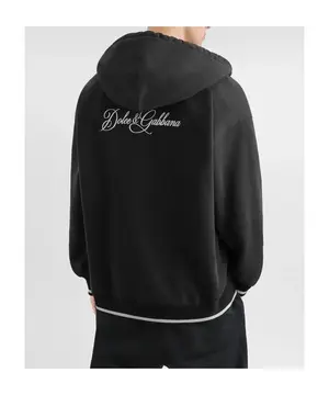 Dolce & Gabbana Cotton Hooded Sweatshirt With Logo Detailing - Blue