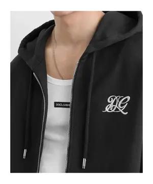 Dolce & Gabbana Cotton Hooded Sweatshirt With Logo Detailing - Blue