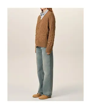 AMI Paris Brown Cable Wool Cardigan